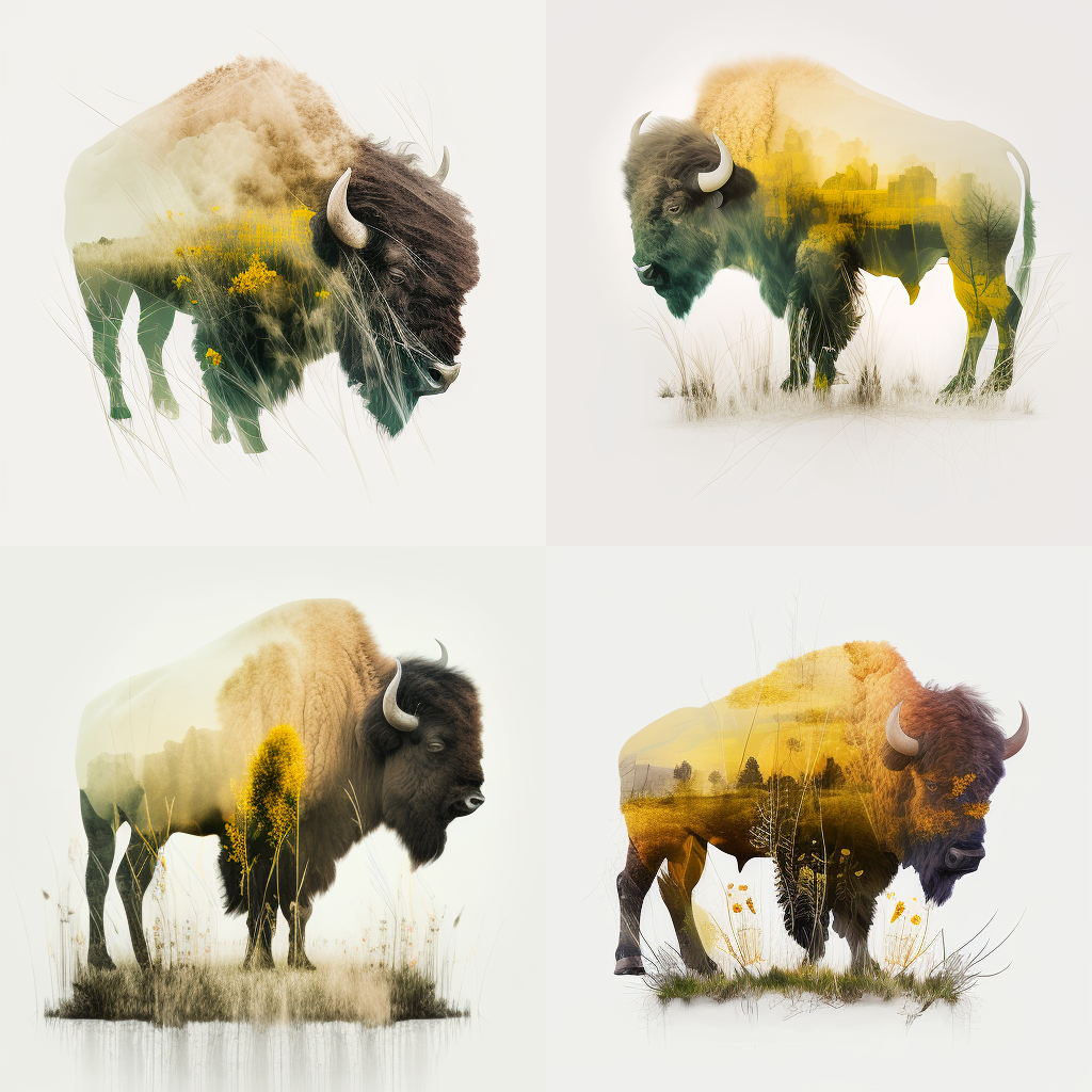 How to do double exposure in MidJourney. A bison and the plains ...