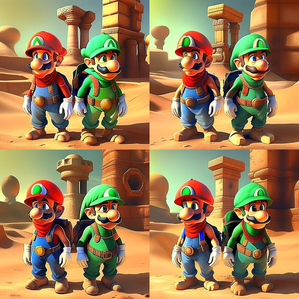 Mario and Luigi in different time periods. Made with MidJourney ...
