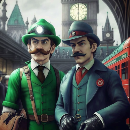 Mario and Luigi in different time periods. Made with MidJourney ...